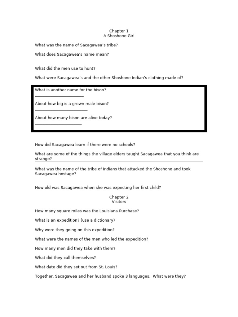 Sacagawea Chapter Questions | PDF
