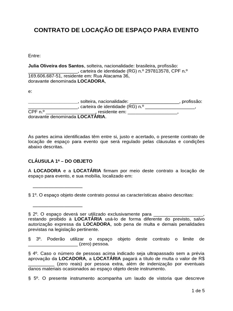 Contrato Locacao Espaco Evento - 1711932323 | PDF