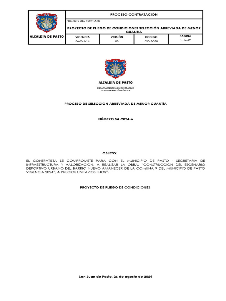 Proyecto Pliego de Condiciones | PDF