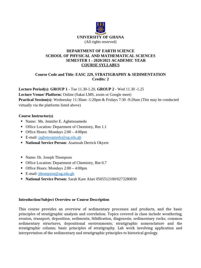 Course Outline 2020-2021 | PDF | Stratigraphy | Sedimentary Rock