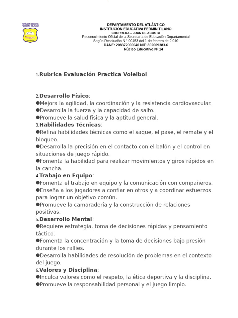 Evaluacion Practica Voleibol Pdf