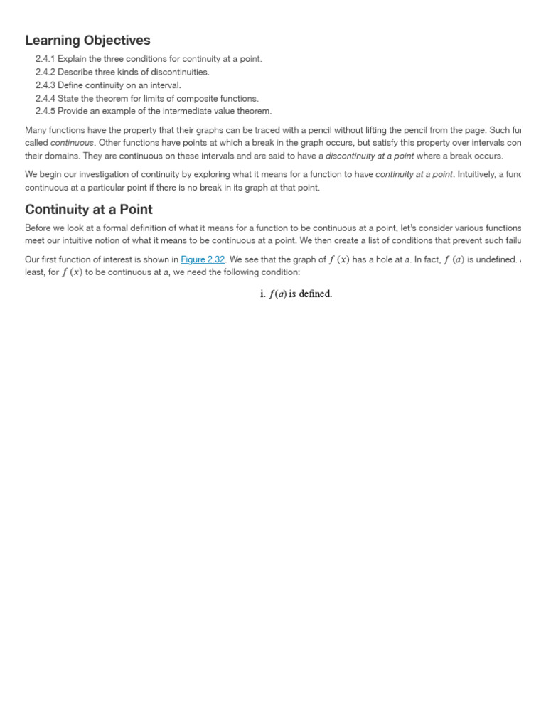 2.4 Continuity - Calculus Volume 1 - OpenStax | PDF