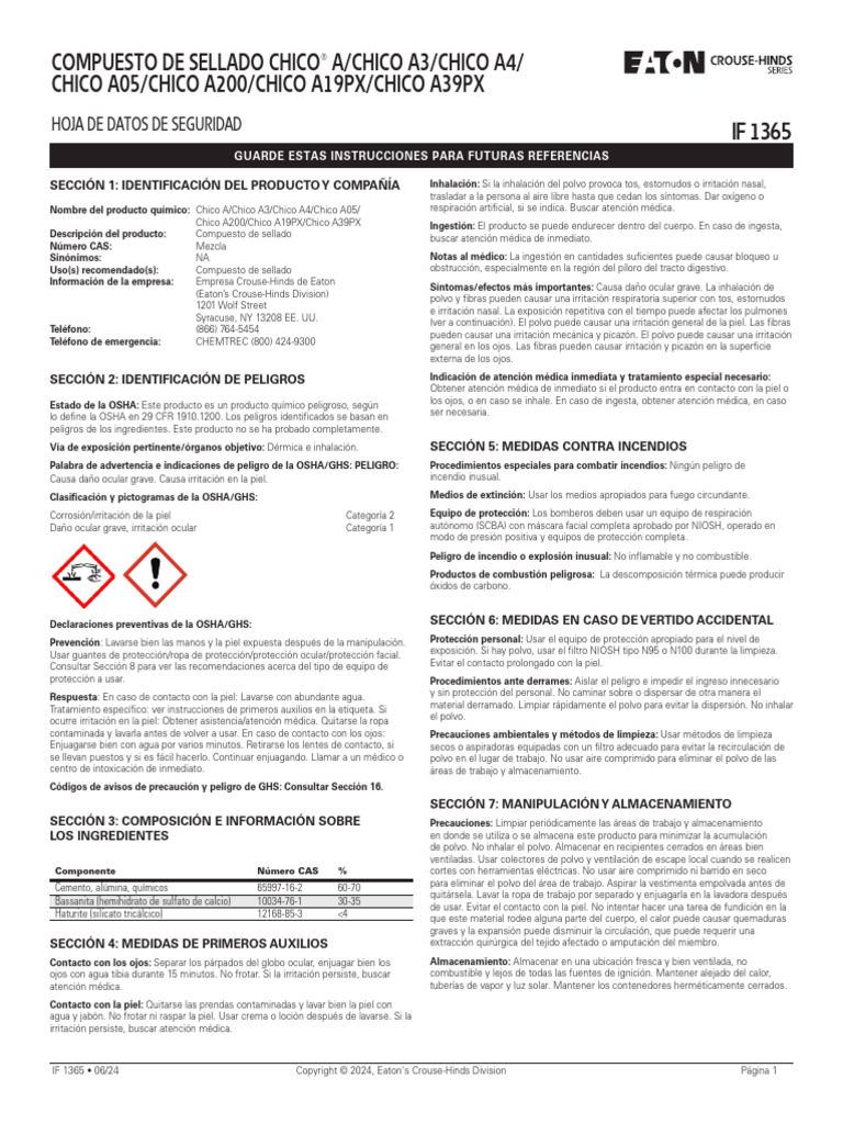 IF 1365 - CHICO A Sealing Compound Safety Data Sheet | PDF