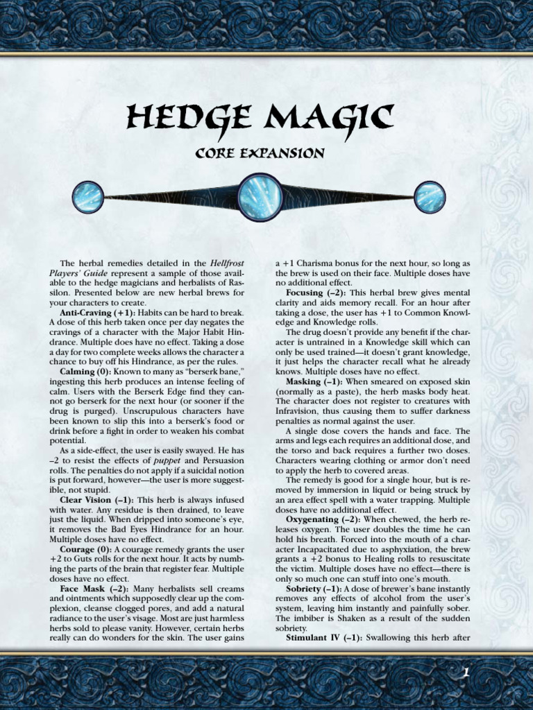 Savage Worlds - Hellfrost - Hedge Magic | PDF