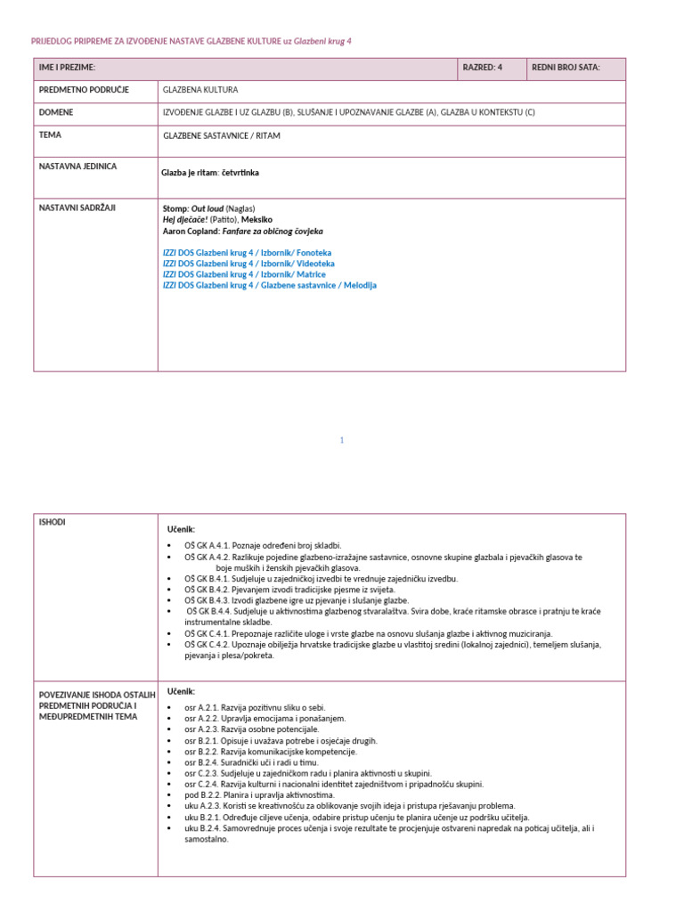 Sat Ritam Cetvrtinke 0 | PDF
