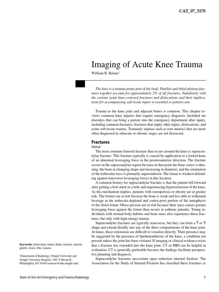AJR - Imaging of Acute Knee Trauma.2008 | PDF | Knee | Science ...