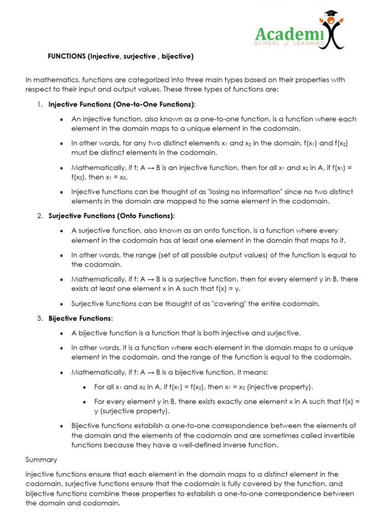 Functions (Injective, Surjective, Bijective) | PDF