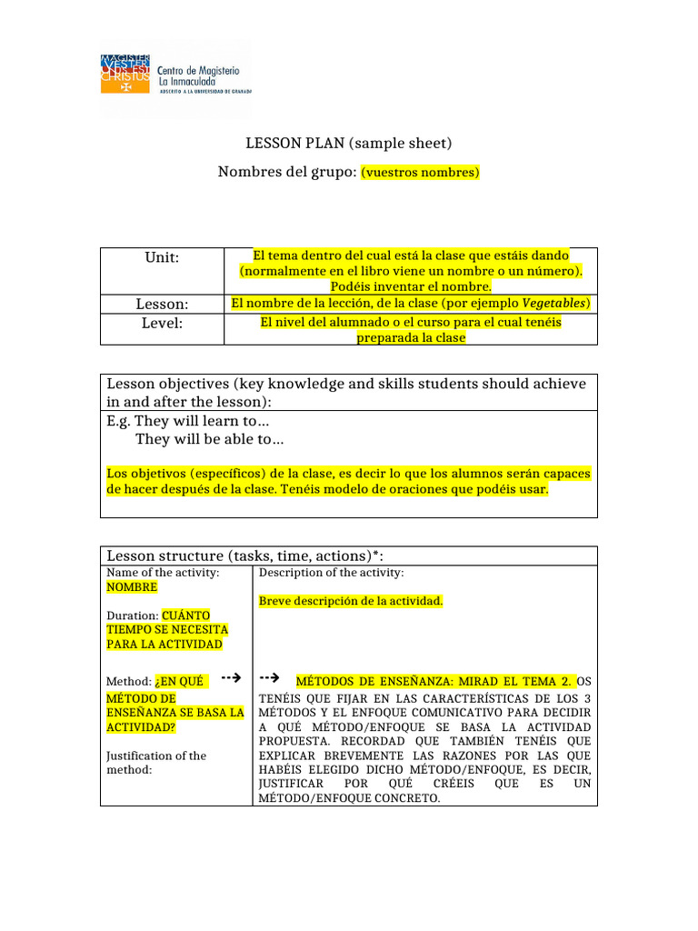 Tarea 3. LESSON PLAN (Sample Sheet) | PDF