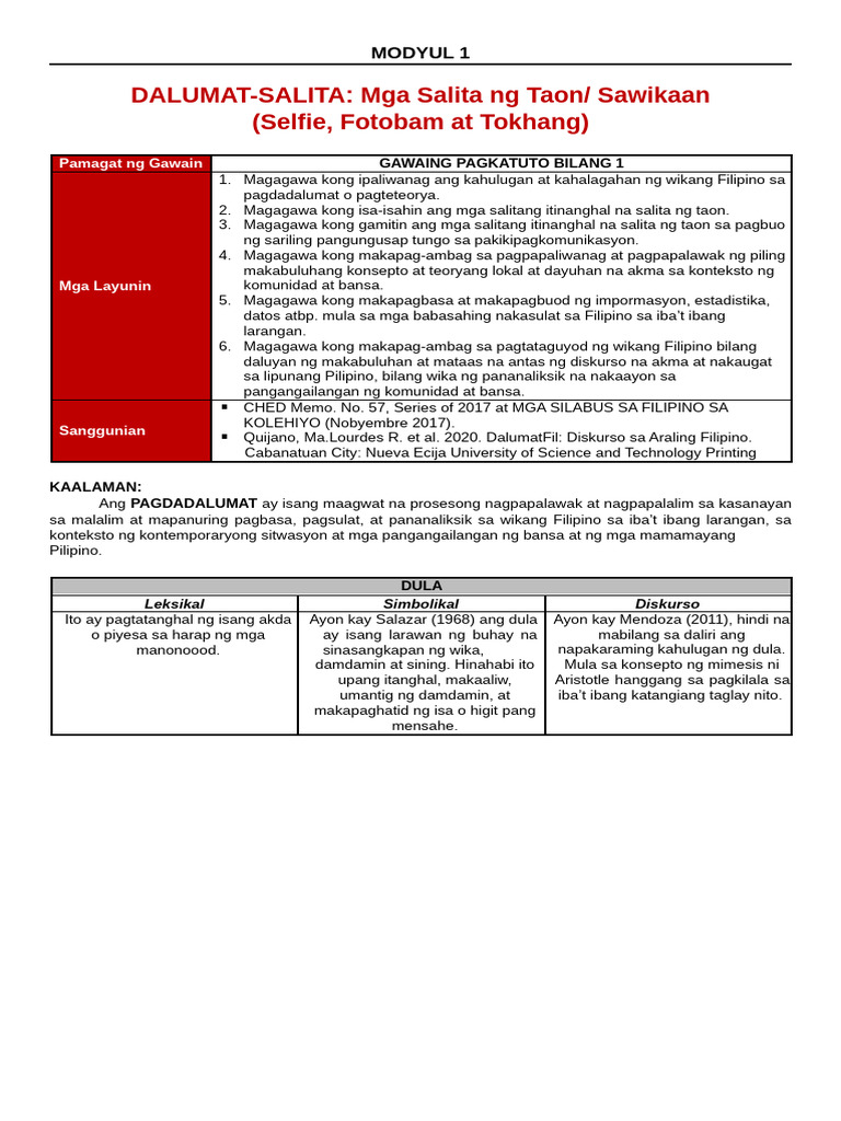 Modyul 1-Dalumat | PDF