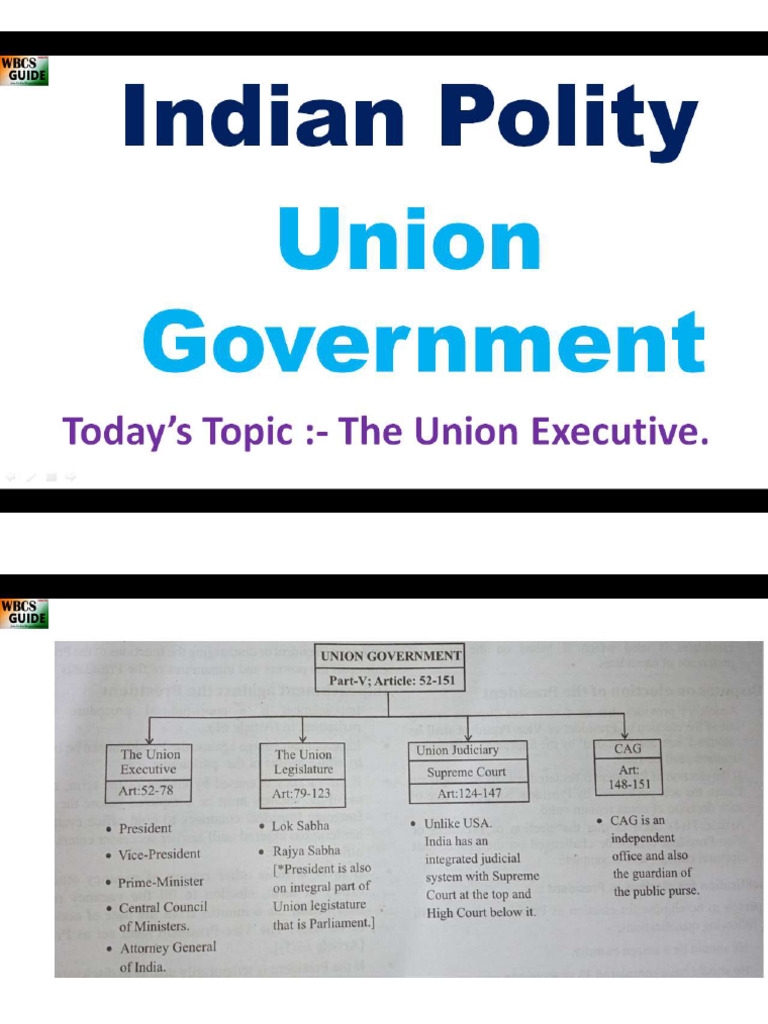 Indian Polity. Union Govt. Union Executive. | PDF