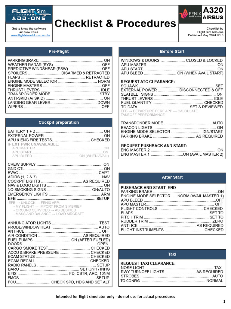 CheckList A320 Fenix | PDF