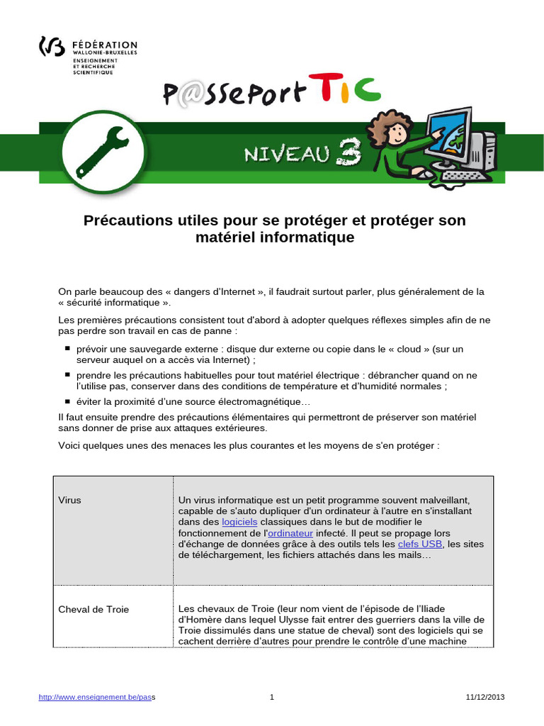 Passeport TIC - Fiche Pédagogique - Niveau 3 - Sécurité Informatique ...