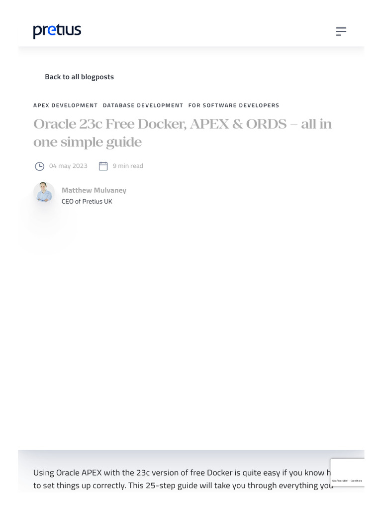 Oracle 23c Free Docker, APEX & ORDS - All in One Simple Guide - Pretius | PDF