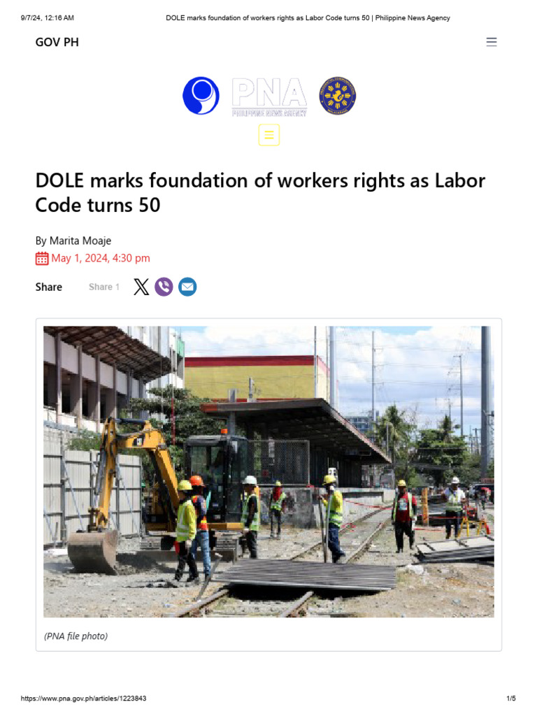 DOLE Marks Foundation of Workers Rights As Labor Code Turns 50 | PDF