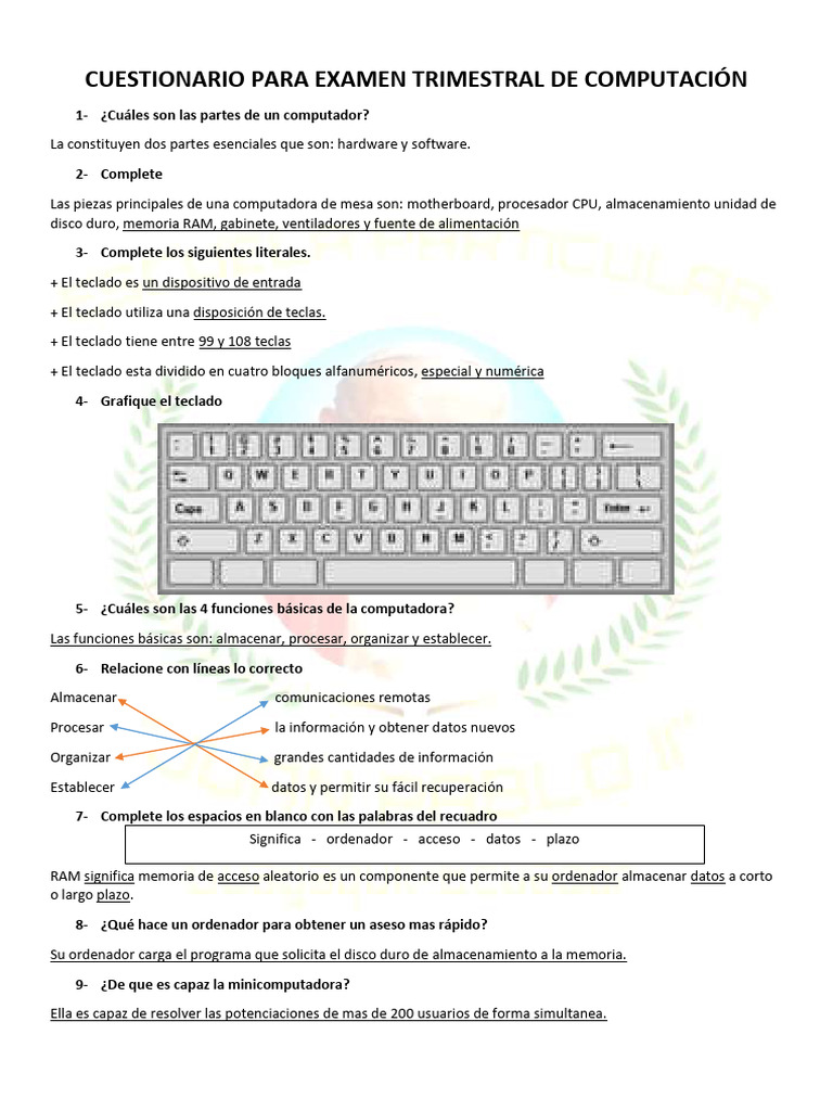 CUESTIONARIO PARA EXAMEN TRIMESTRAL DE COMPUTACIÓN Septimo | PDF