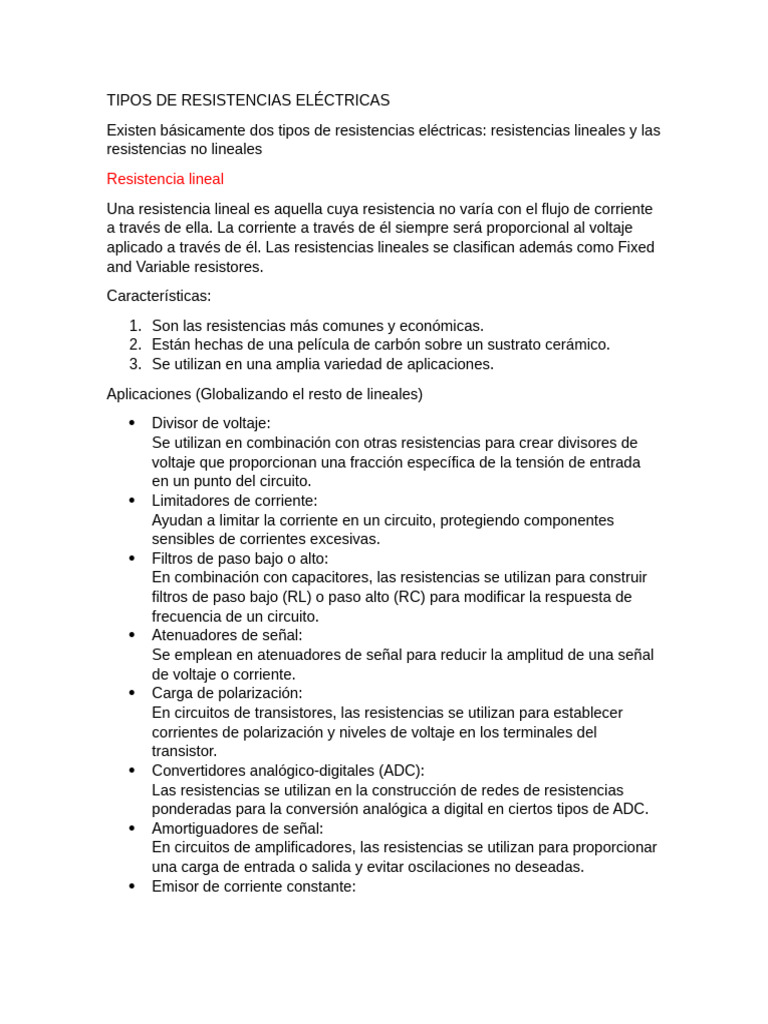Tipos de Resistencias Eléctricas | PDF | Resistencia Eléctrica y ...