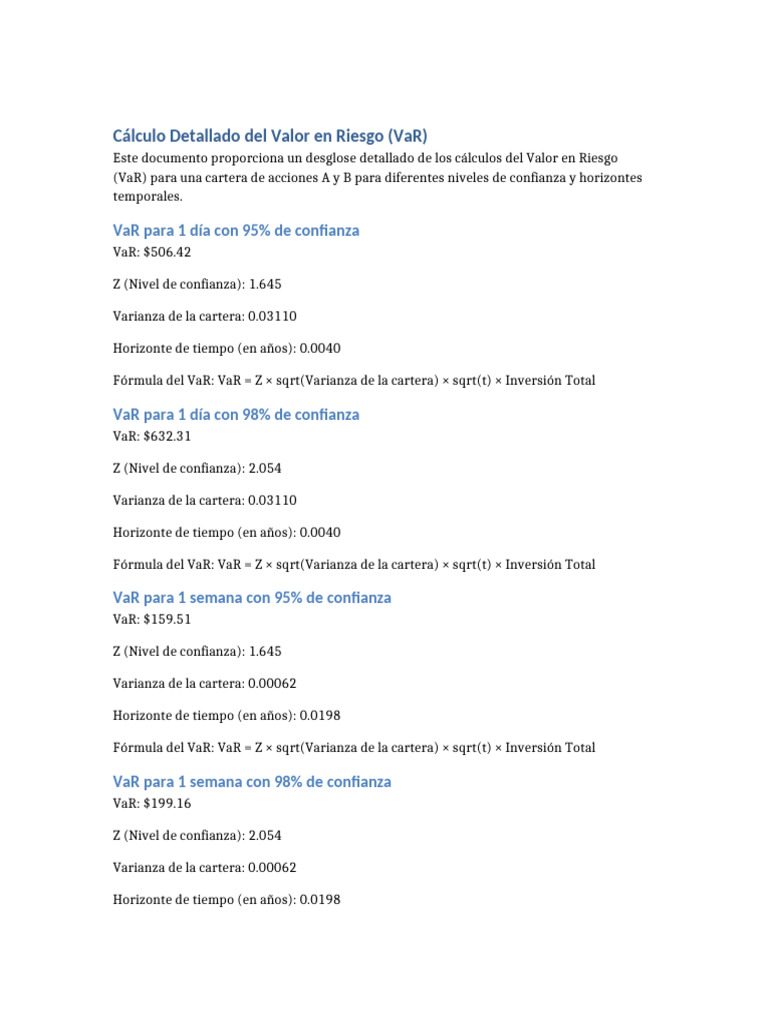 Detailed VaR Calculations | PDF