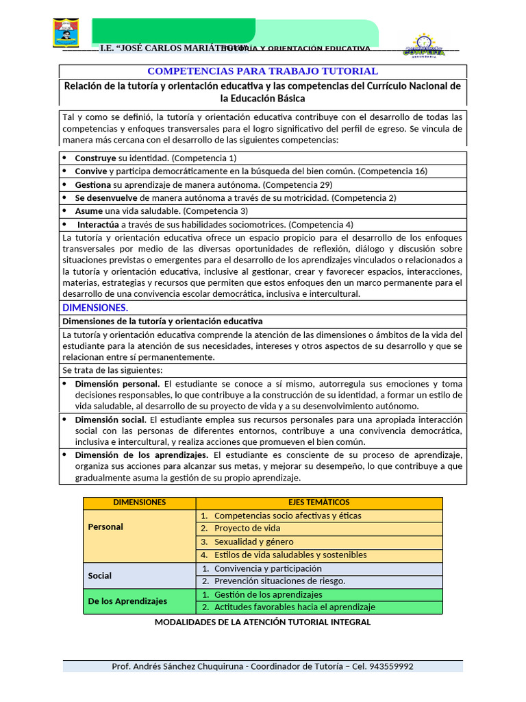 Competencias y Dimensiones - Tutoria | PDF