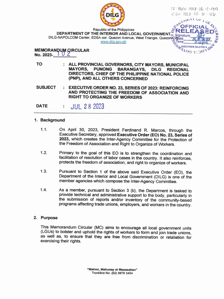 Annex 2 - DILG Memo Circular 2023-102 re FOA | PDF Annex 2 - DILG Memo Circular 2023-102 re FOA | PDF
