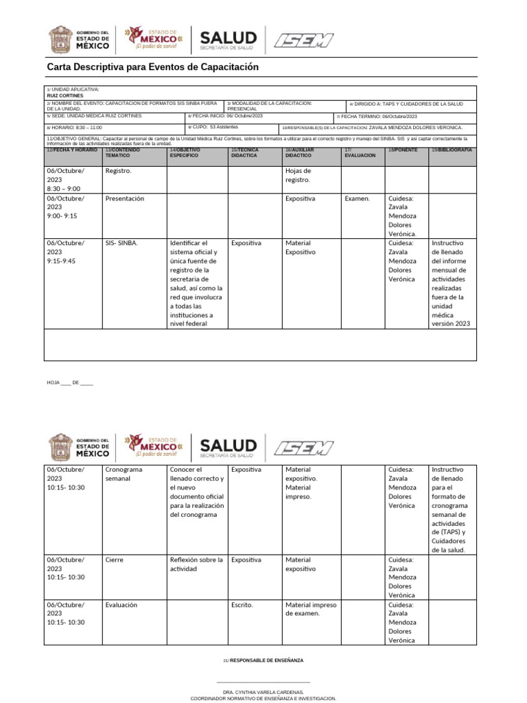 Formato Carta Descriptiva 2023 | PDF