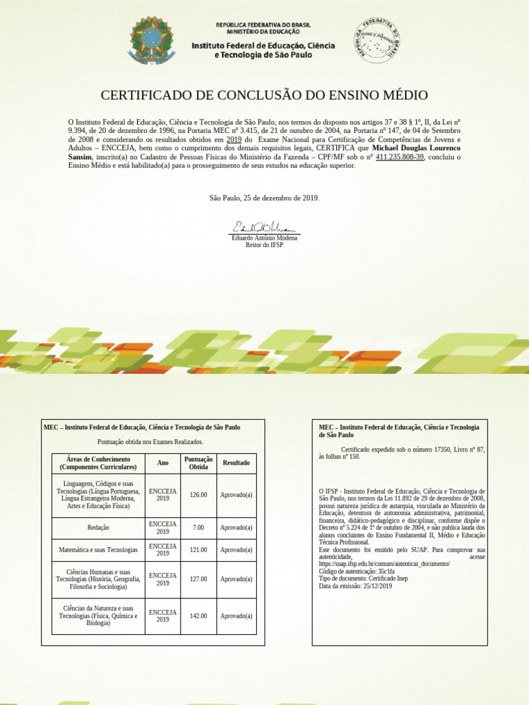Certificado de Conclusao Ensino Medio | PDF