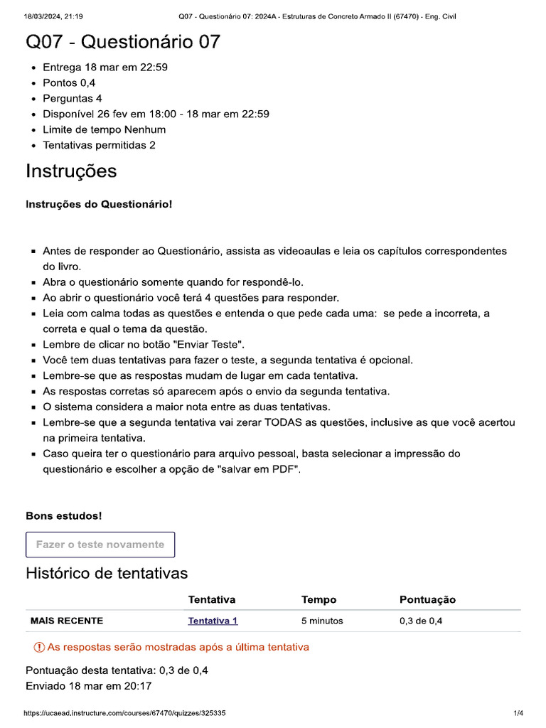 Q07 - Questionário 07 | PDF