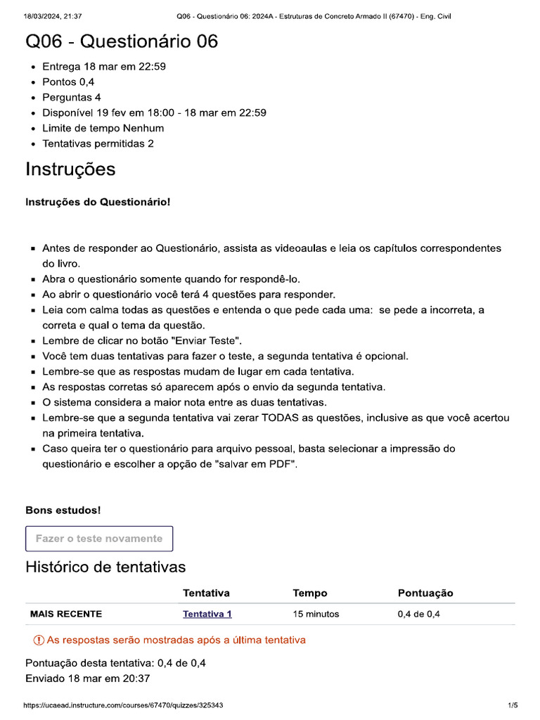 Q06 - Questionário 06 | PDF