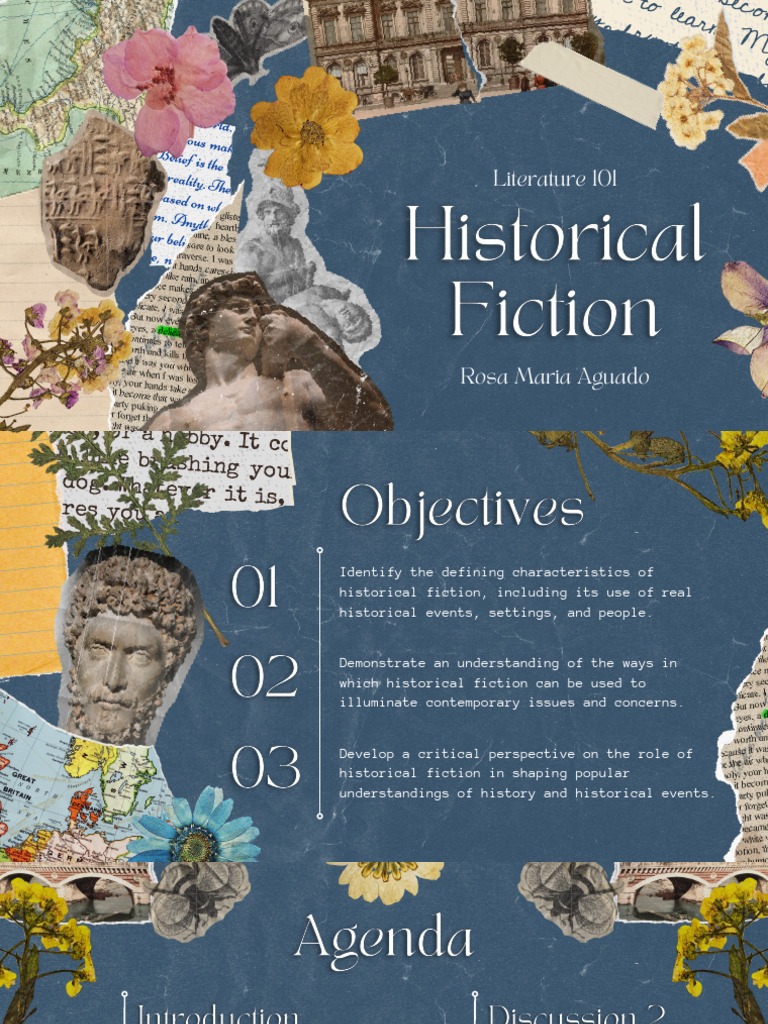 Blue and Brown Collage Textured Literature Historical Fiction ...