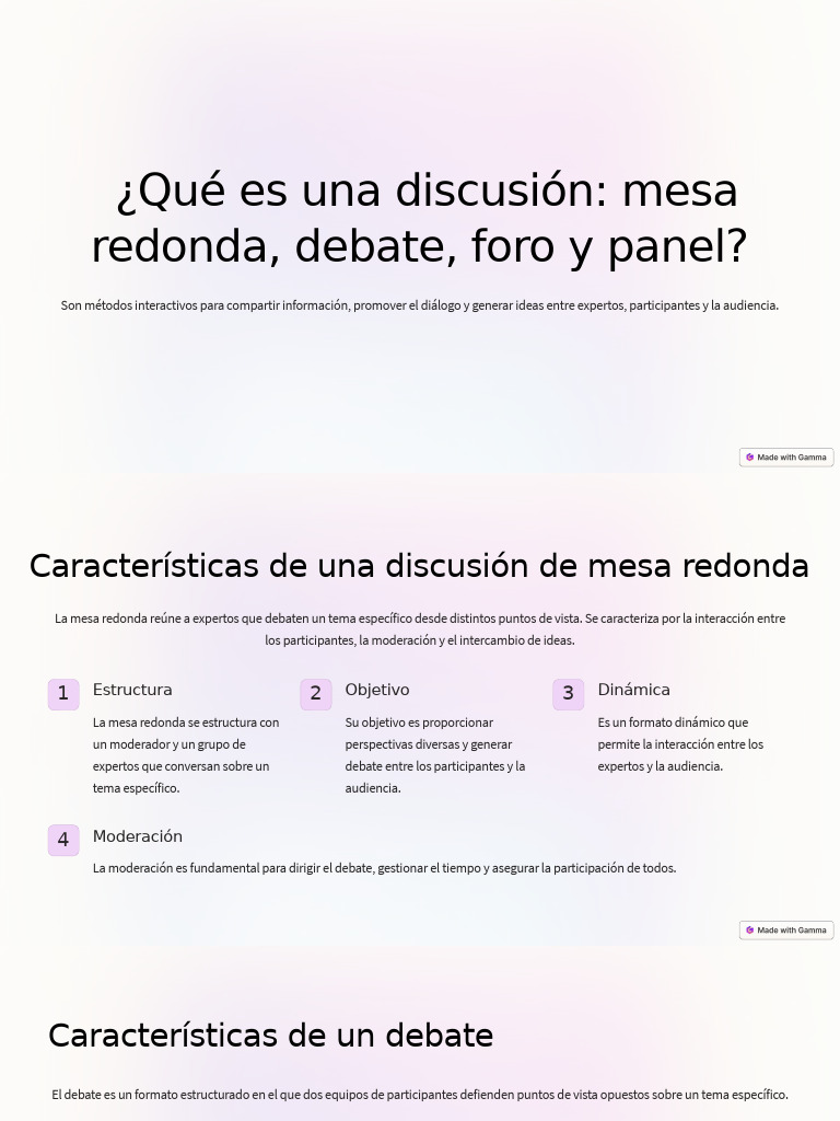 Que Es Una Discusion Mesa Redonda Debate Foro y Panel | PDF