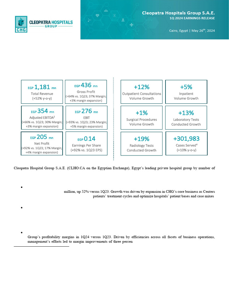 CLHO 1Q24 Earnings Release 1716743391 | PDF | Hospital | Patient