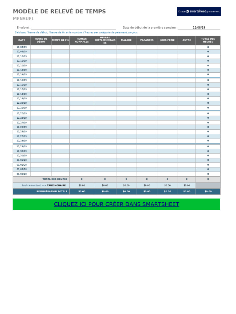 IC Monthly Timesheet Template 8544 FR | PDF