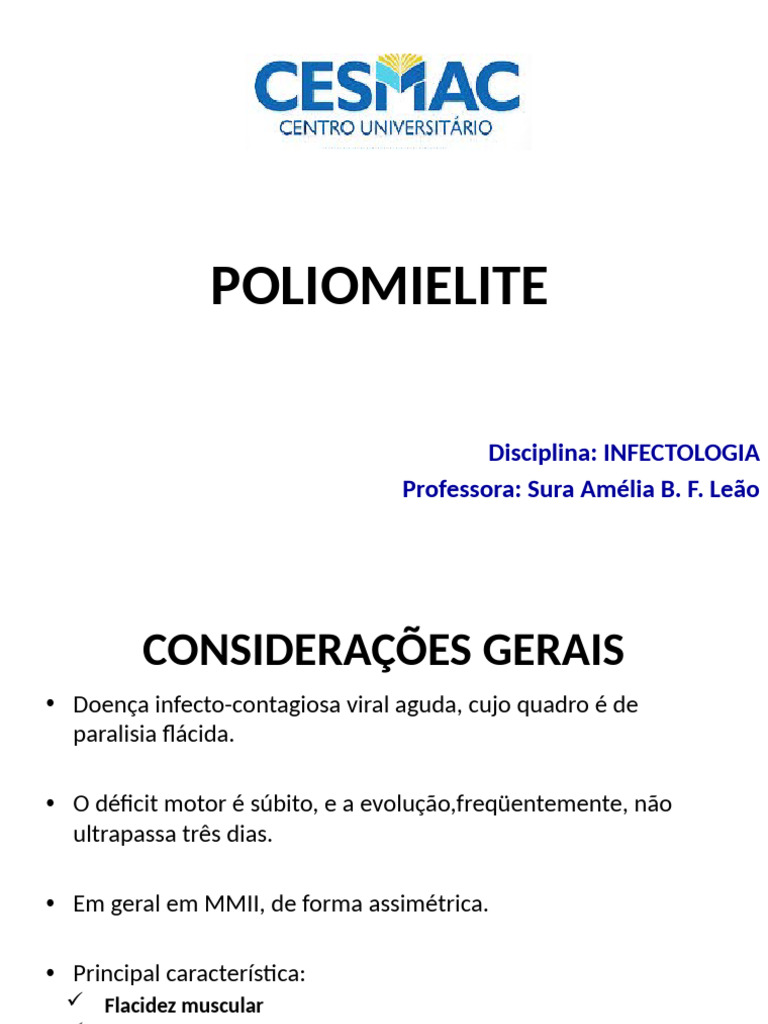 Aula Slide - POLIOMIELITE | PDF