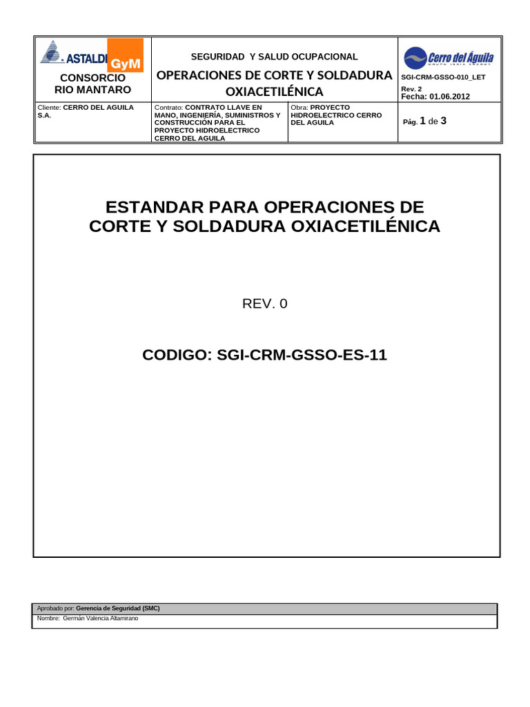 SGI-CRM-GSSO-ES-11 Operaciones de Corte y Soldadura Oxiacetilenica | PDF