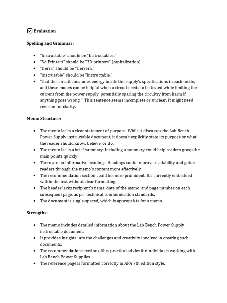 CHATGPT Feedback For Updated Instructable Memo Document | PDF
