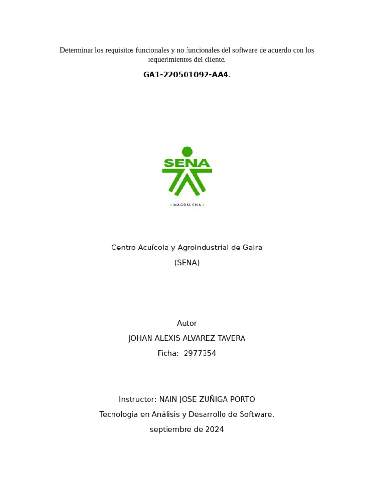 Determinar Los Requisitos Funcionales y No Funcionales Del Software de ...