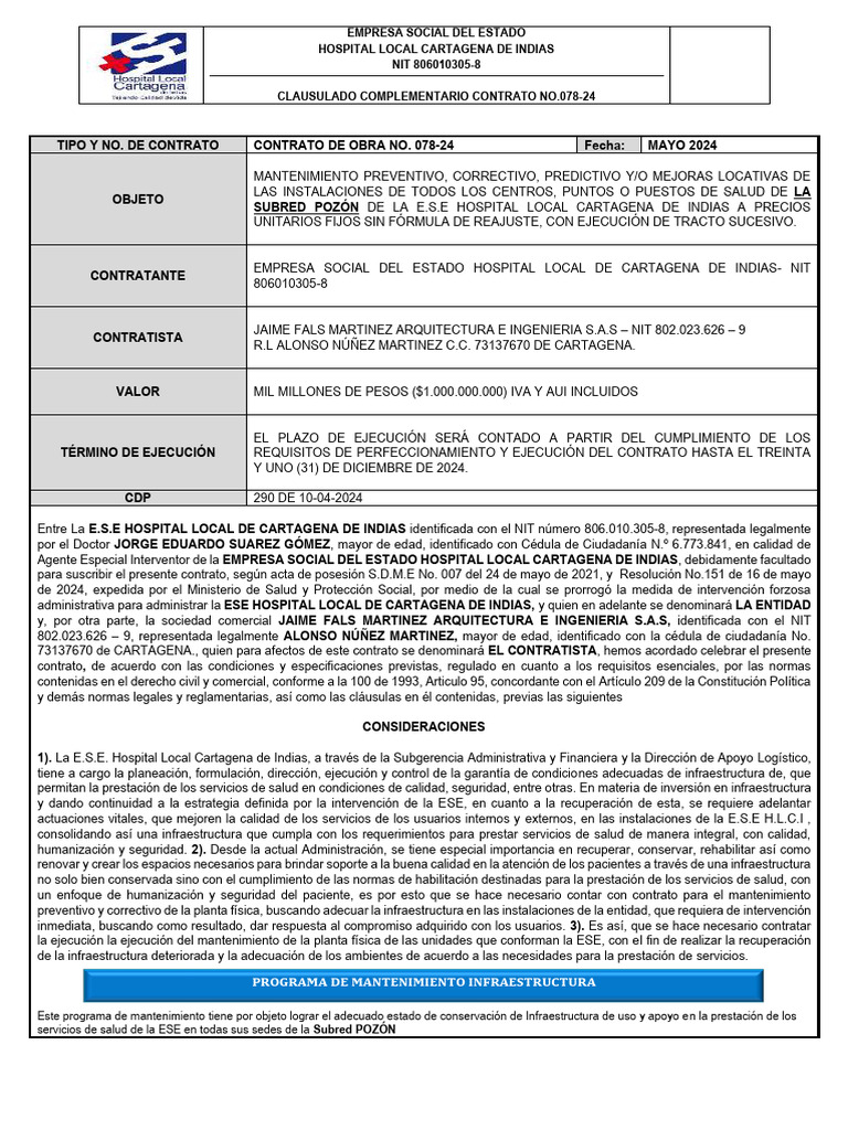 Clausulado Complementario Subred Pozón | PDF