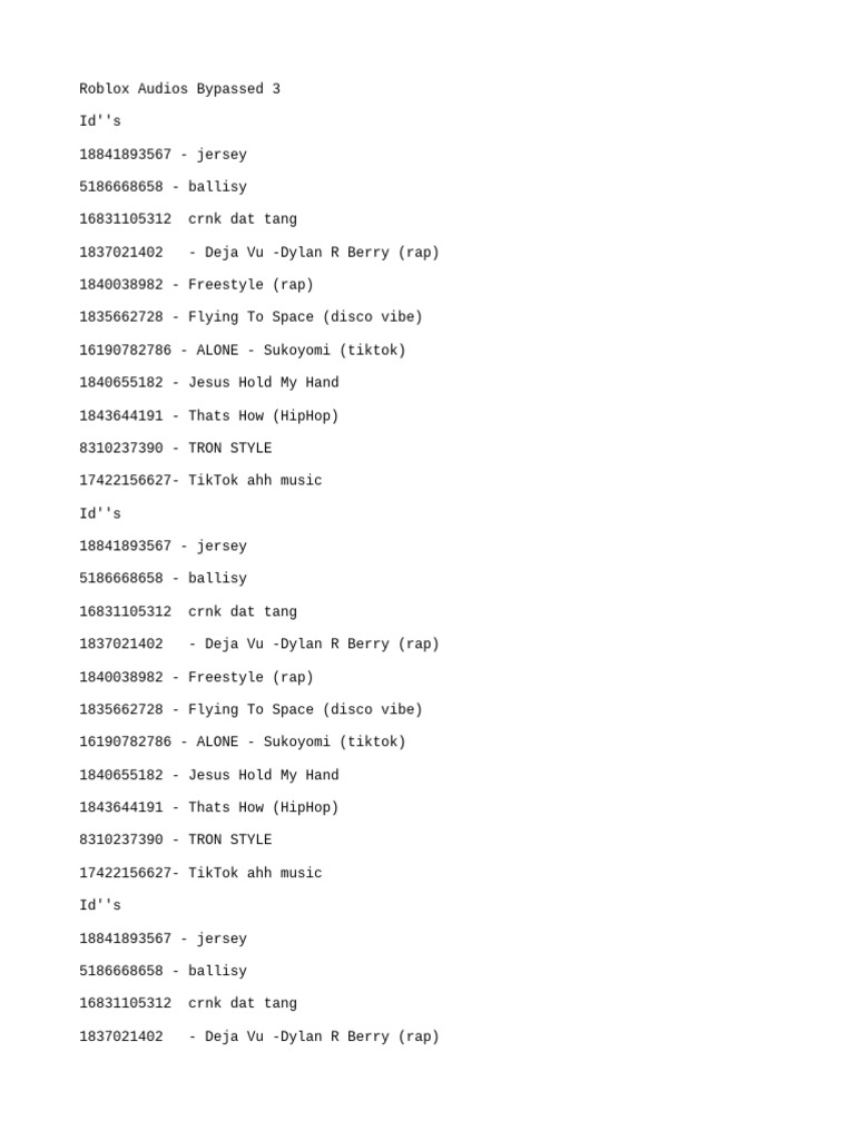 Roblox Audios Bypassed 4 | PDF | Media Formats | African Music