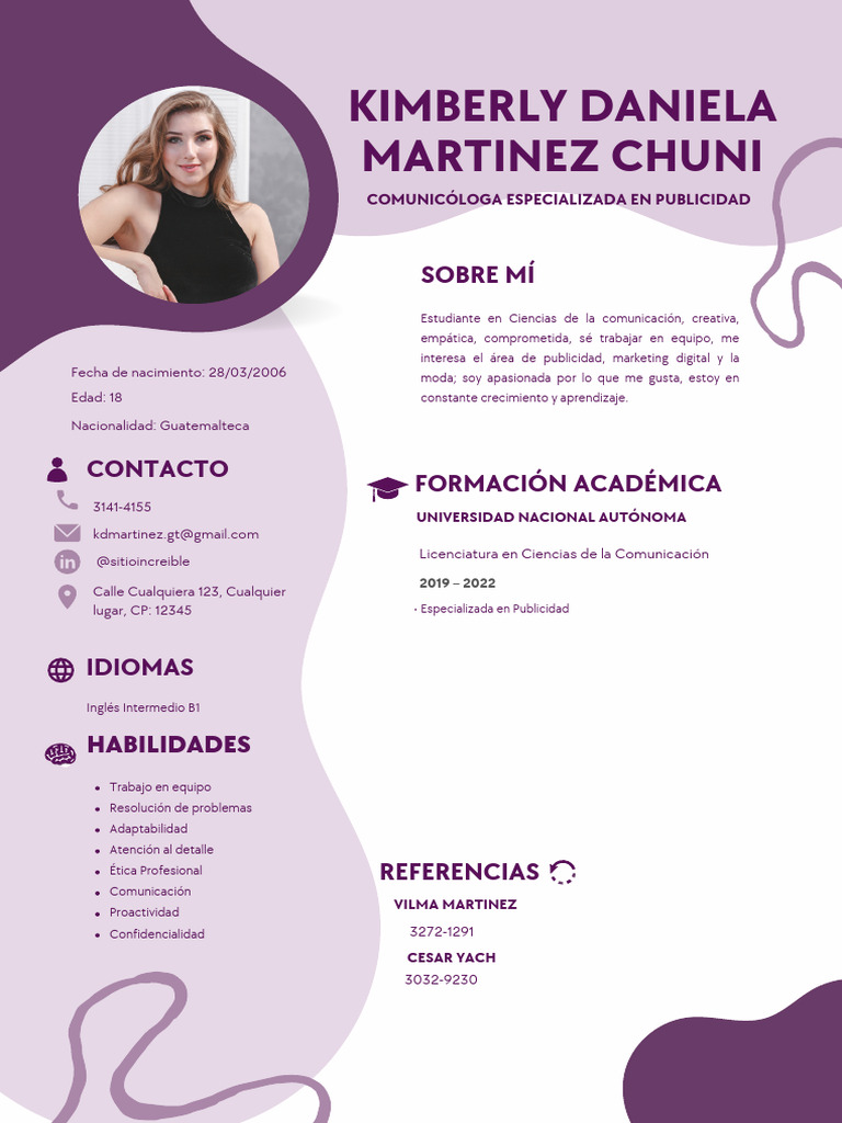 Curriculum Profesional Creativo Morado | PDF