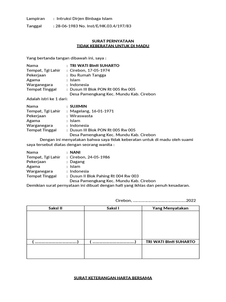Surat Pernyataan Madu | PDF