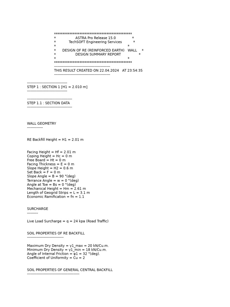 RE Wall Design Table Summary | PDF