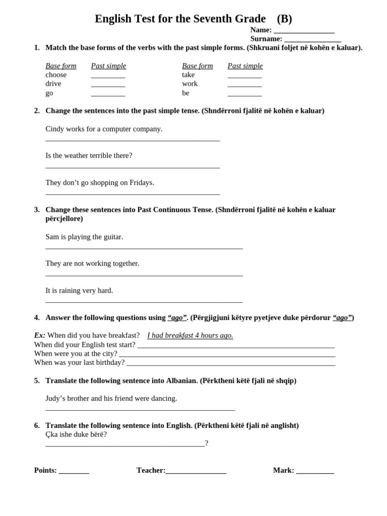 English Test For The Seventh Grade 2 B OPEN DOORS | PDF