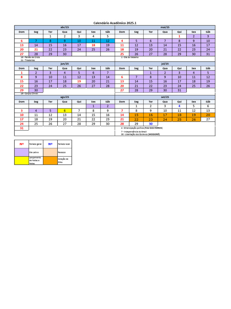 Calendario Academico 2025.1 Aprovado Consepe Jul24 | PDF