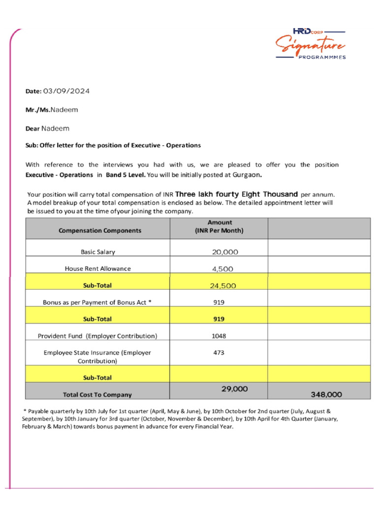 Offer Letter | PDF