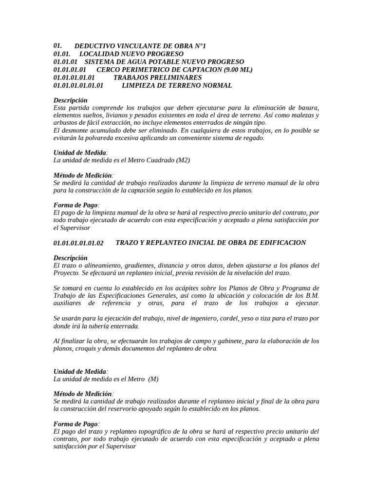 Especificaciones Deductivo Vinculante de Obra N | PDF