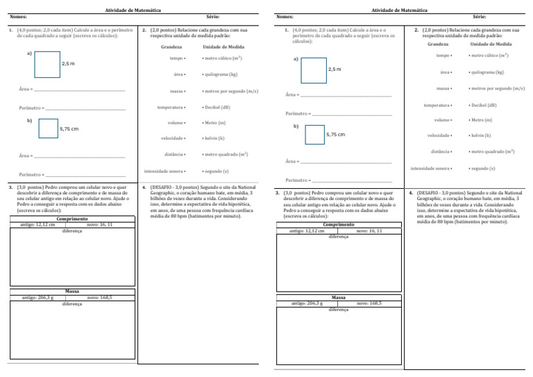 3bim - Ativ1 - Grandezas e Medidas 2 Aplicação | PDF