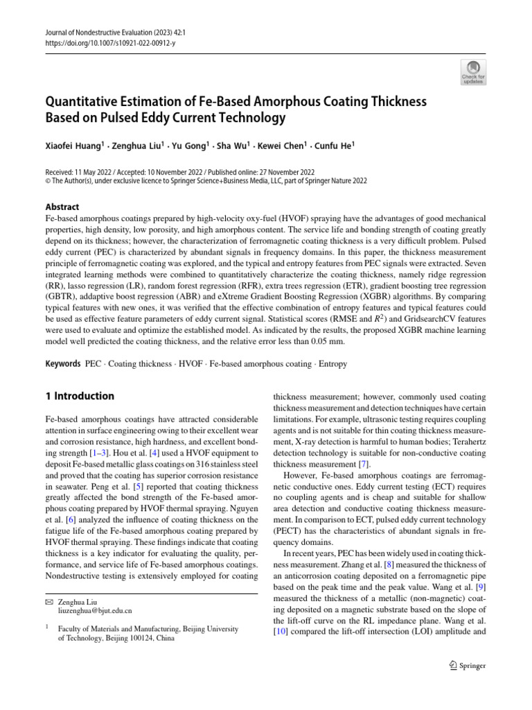 Quantitative Estimation of Fe-Based Amorphous Coating Thickness Based ...