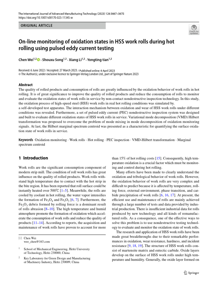 On Line Monitoring of Oxidation States in HSS Work Rolls During Hot ...