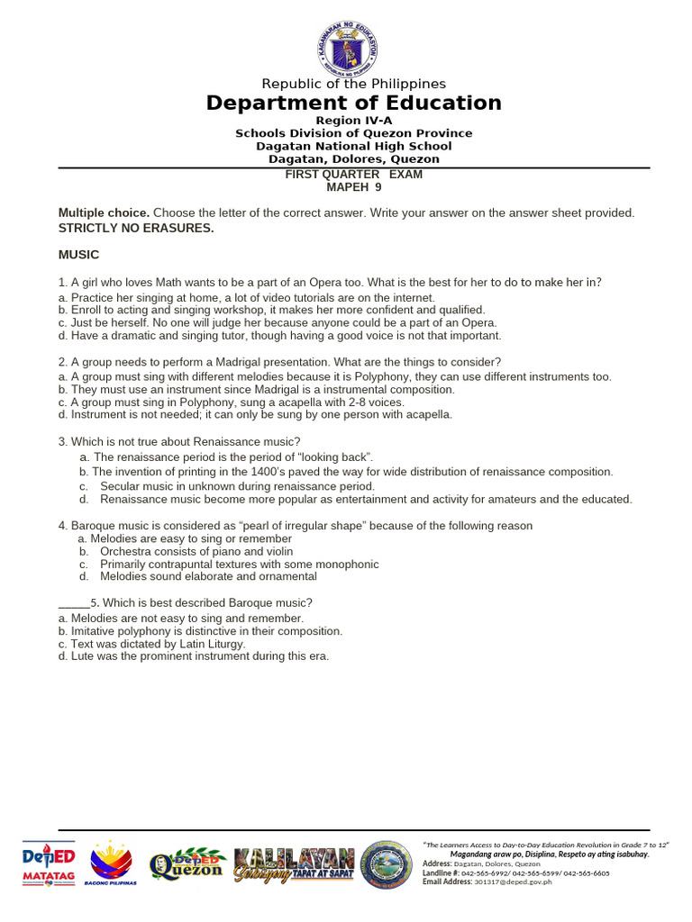 Mdat Mapeh 9 1Q | PDF | Logos | Baroque Music