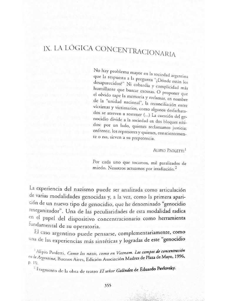 Feierstein, Daniel. La Lógica Concentracionaria | PDF