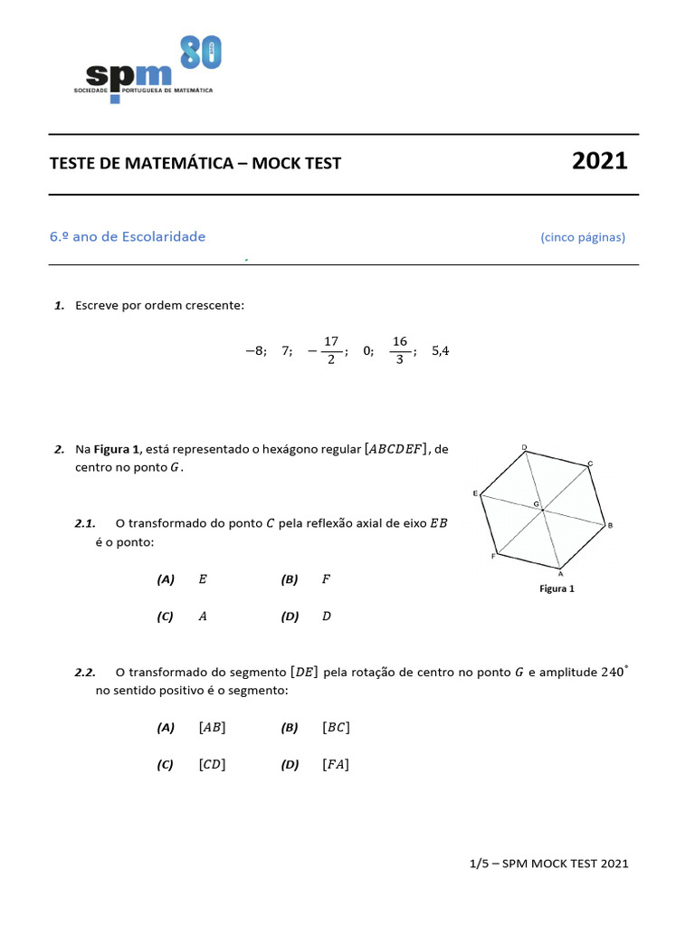 Mock Teste 6 Ano Abril 2021 | PDF